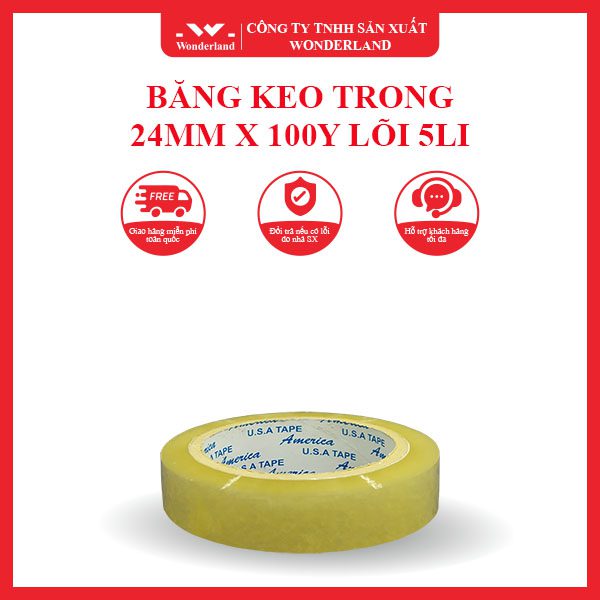 BĂNG KEO TRONG 24MM X 100Y LÕI 5LI